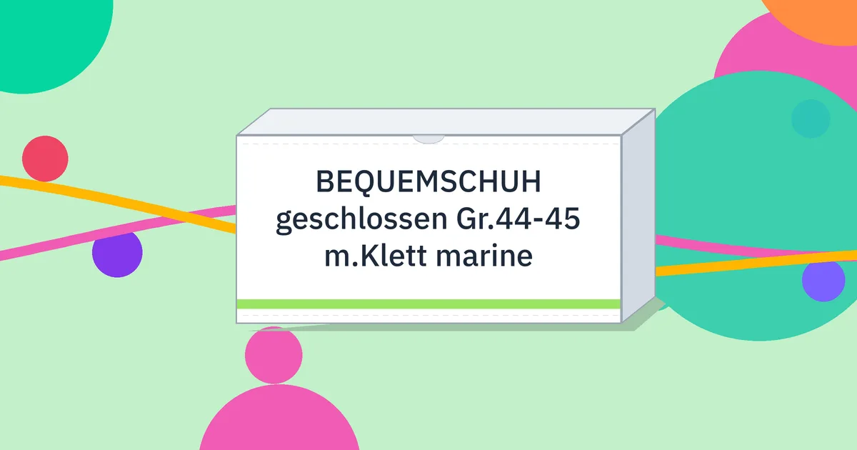 Symbolbild: Packung mit der Aufschrift BEQUEMSCHUH geschlossen Gr.44-45 m.Klett marine (PZN 16170448) – Verfügbarkeit und Bezug in Apotheken in Frankfurt am Main