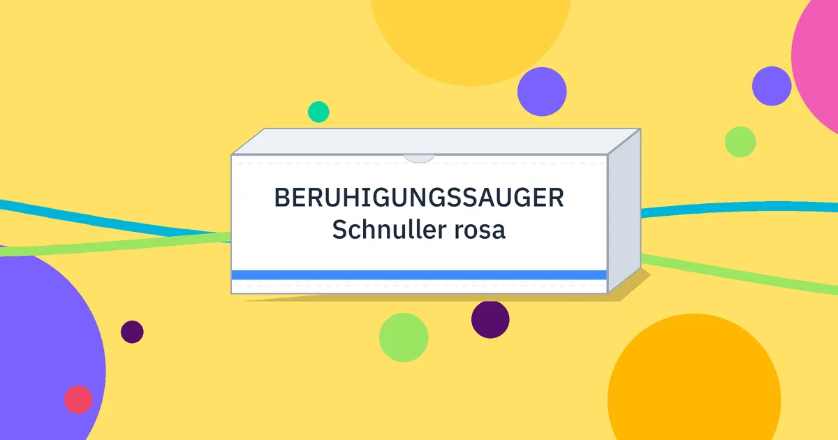 Symbolbild: Packung mit der Aufschrift BERUHIGUNGSSAUGER Schnuller rosa (PZN 01724295) – Verfügbarkeit und Bezug in Apotheken in Frankfurt am Main