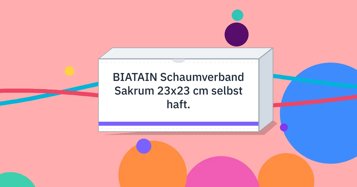 Symbolbild: Packung mit der Aufschrift BIATAIN Schaumverband Sakrum 23x23 cm selbst haft. (PZN 12653670) – Verfügbarkeit und Bezug in Apotheken in Frankfurt am Main