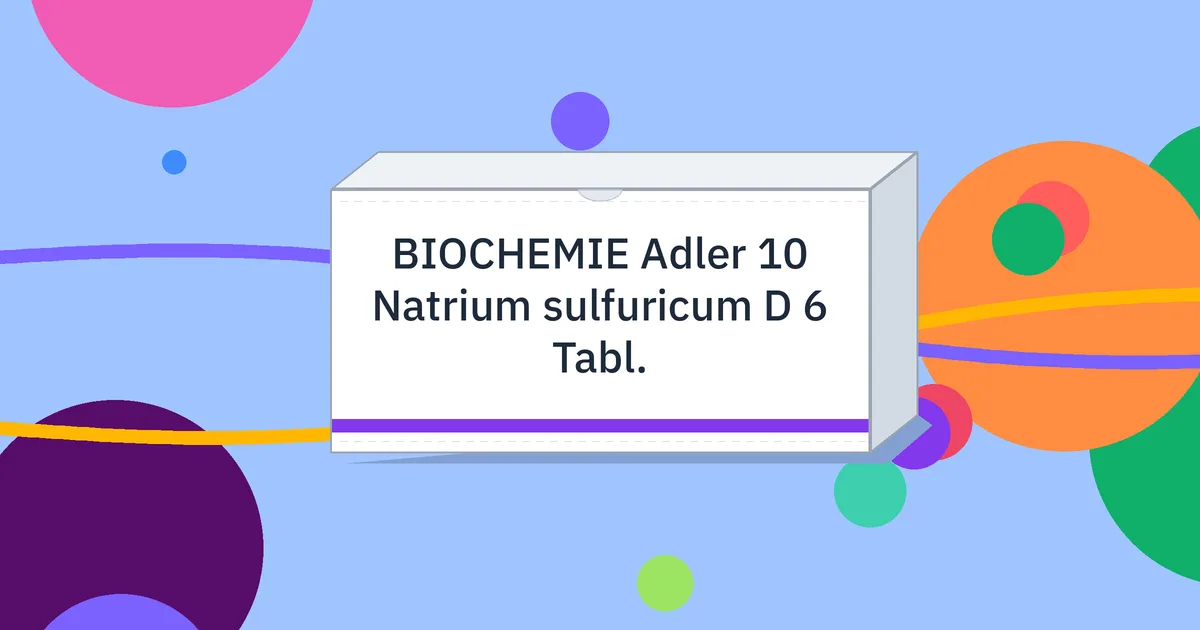 Symbolbild: Packung mit der Aufschrift BIOCHEMIE Adler 10 Natrium sulfuricum D 6 Tabl. (PZN 00833378) – Verfügbarkeit und Bezug in Apotheken in Frankfurt am Main