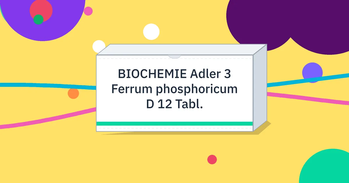 Symbolbild: Packung mit der Aufschrift BIOCHEMIE Adler 3 Ferrum phosphoricum D 12 Tabl. (PZN 02726801) – Verfügbarkeit und Bezug in Apotheken in Frankfurt am Main
