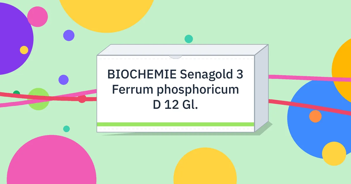 Symbolbild: Packung mit der Aufschrift BIOCHEMIE Senagold 3 Ferrum phosphoricum D 12 Gl. (PZN 06827657) – Verfügbarkeit und Bezug in Apotheken in Frankfurt am Main