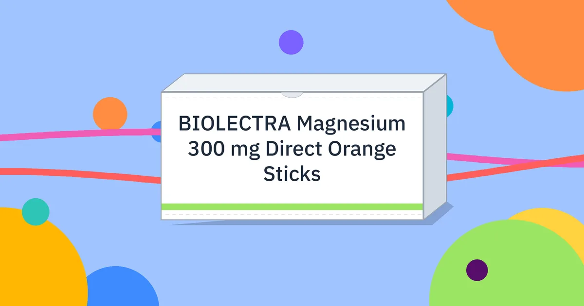 Symbolbild: Packung mit der Aufschrift BIOLECTRA Magnesium 300 mg Direct Orange Sticks (PZN 07795646) – Verfügbarkeit und Bezug in Apotheken in Frankfurt am Main