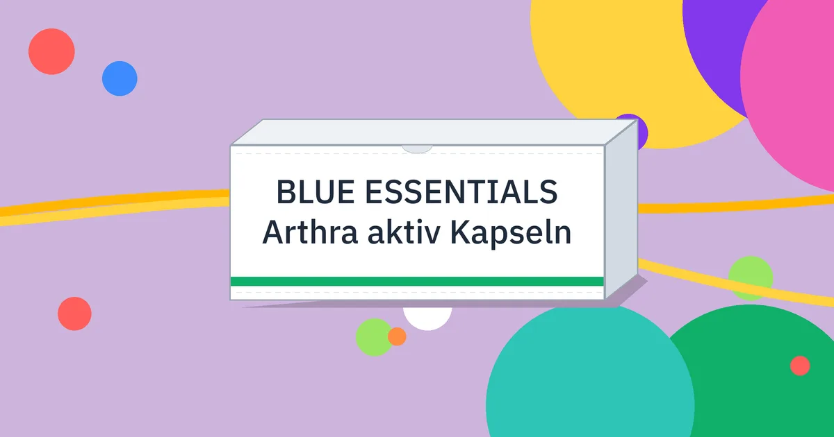 Symbolbild: Packung mit der Aufschrift BLUE ESSENTIALS Arthra aktiv Kapseln (PZN 19214809) – Verfügbarkeit und Bezug in Apotheken in Frankfurt am Main