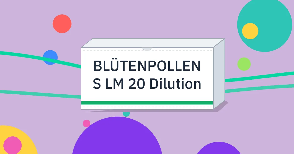 Symbolbild: Packung mit der Aufschrift BLÜTENPOLLEN S LM 20 Dilution (PZN 12795306) – Verfügbarkeit und Bezug in Apotheken in Frankfurt am Main
