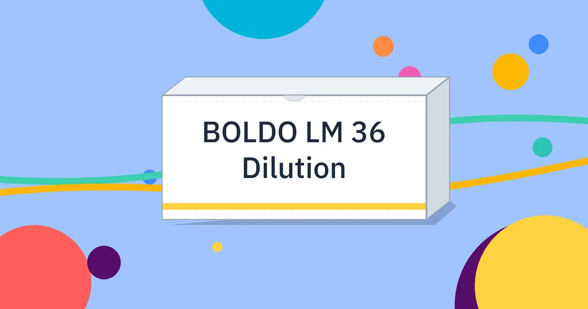 Symbolbild: Packung mit der Aufschrift BOLDO LM 36 Dilution (PZN 13390818) – Verfügbarkeit und Bezug in Apotheken in Frankfurt am Main