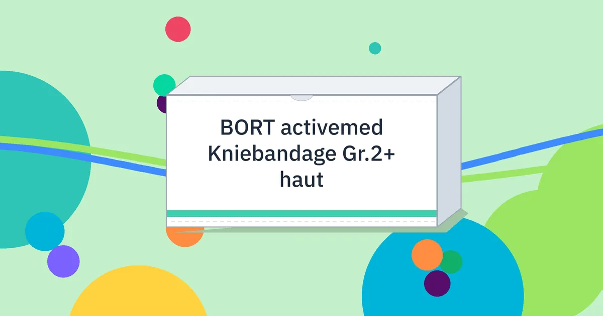 Symbolbild: Packung mit der Aufschrift BORT activemed Kniebandage Gr.2+ haut (PZN 16842994) – Verfügbarkeit und Bezug in Apotheken in Frankfurt am Main