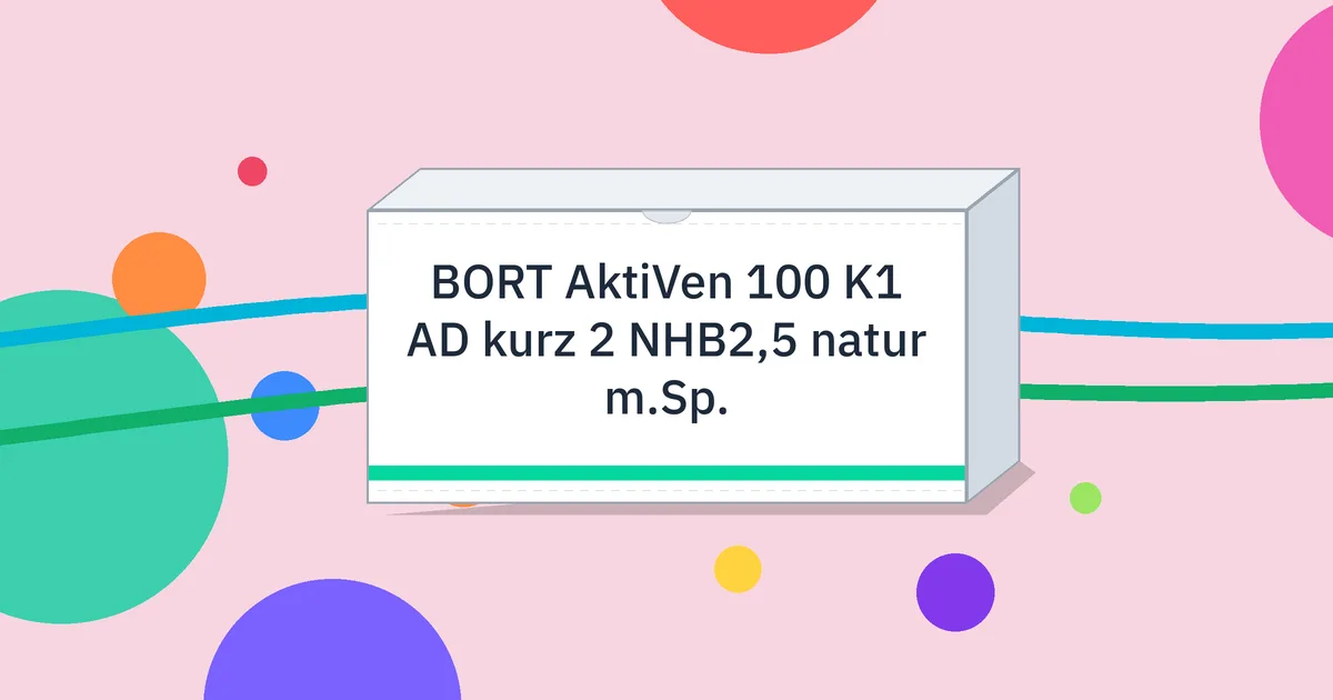 Symbolbild: Packung mit der Aufschrift BORT AktiVen 100 K1 AD kurz 2 NHB2,5 natur m.Sp. (PZN 17498464) – Verfügbarkeit und Bezug in Apotheken in Frankfurt am Main