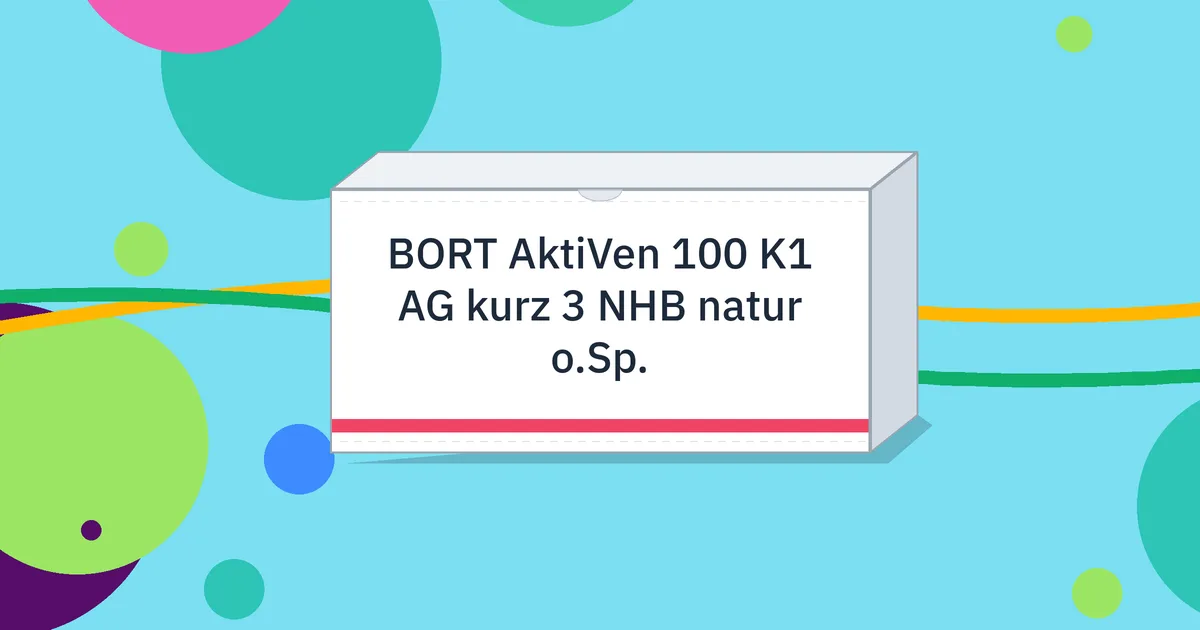 Symbolbild: Packung mit der Aufschrift BORT AktiVen 100 K1 AG kurz 3 NHB natur o.Sp. (PZN 13729524) – Verfügbarkeit und Bezug in Apotheken in Frankfurt am Main