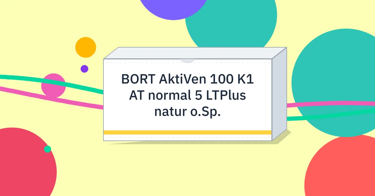 Symbolbild: Packung mit der Aufschrift BORT AktiVen 100 K1 AT normal 5 LTPlus natur o.Sp. (PZN 18175390) – Verfügbarkeit und Bezug in Apotheken in Frankfurt am Main