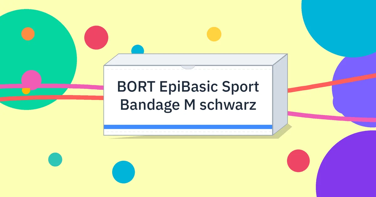 Symbolbild: Packung mit der Aufschrift BORT EpiBasic Sport Bandage M schwarz (PZN 09777322) – Verfügbarkeit und Bezug in Apotheken in Frankfurt am Main