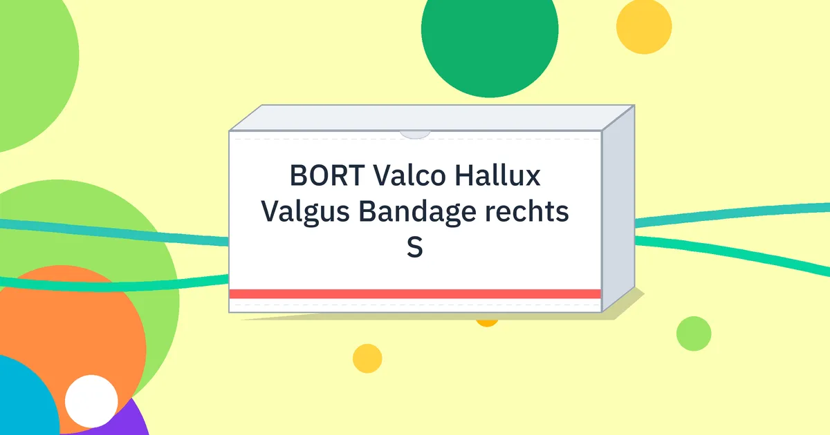 Symbolbild: Packung mit der Aufschrift BORT Valco Hallux Valgus Bandage rechts S (PZN 00633679) – Verfügbarkeit und Bezug in Apotheken in Frankfurt am Main