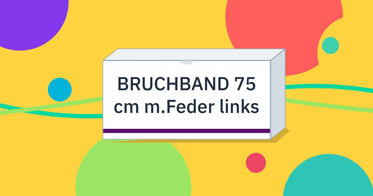 Symbolbild: Packung mit der Aufschrift BRUCHBAND 75 cm m.Feder links (PZN 01725254) – Verfügbarkeit und Bezug in Apotheken in Frankfurt am Main
