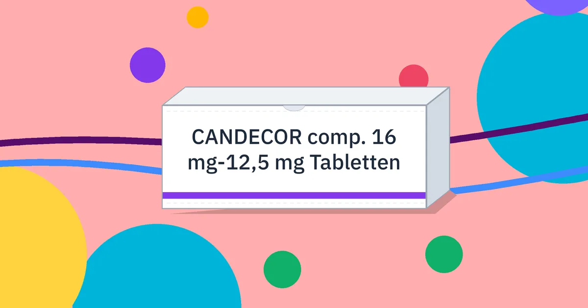 Symbolbild: Packung mit der Aufschrift CANDECOR comp. 16 mg-12,5 mg Tabletten (PZN 14333449) – Verfügbarkeit und Bezug in Apotheken in Frankfurt am Main