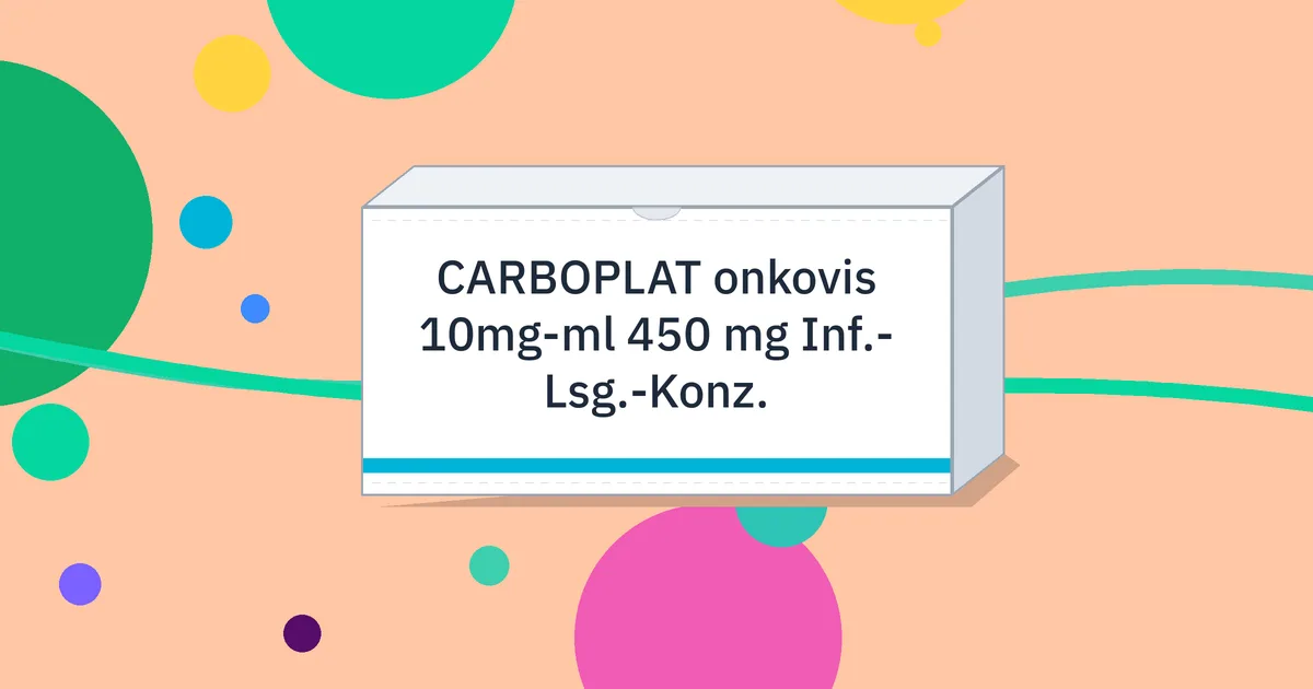 Symbolbild: Packung mit der Aufschrift CARBOPLAT onkovis 10mg-ml 450 mg Inf.-Lsg.-Konz. (PZN 07009346) – Verfügbarkeit und Bezug in Apotheken in Frankfurt am Main