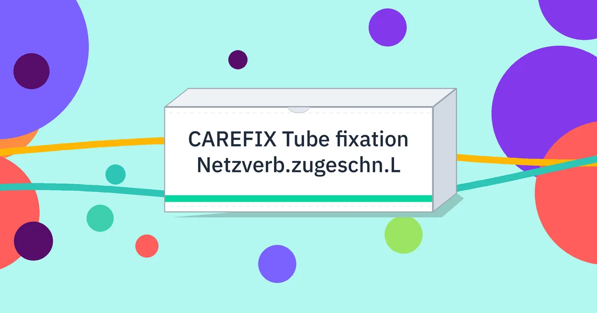 Symbolbild: Packung mit der Aufschrift CAREFIX Tube fixation Netzverb.zugeschn.L (PZN 11559940) – Verfügbarkeit und Bezug in Apotheken in Frankfurt am Main
