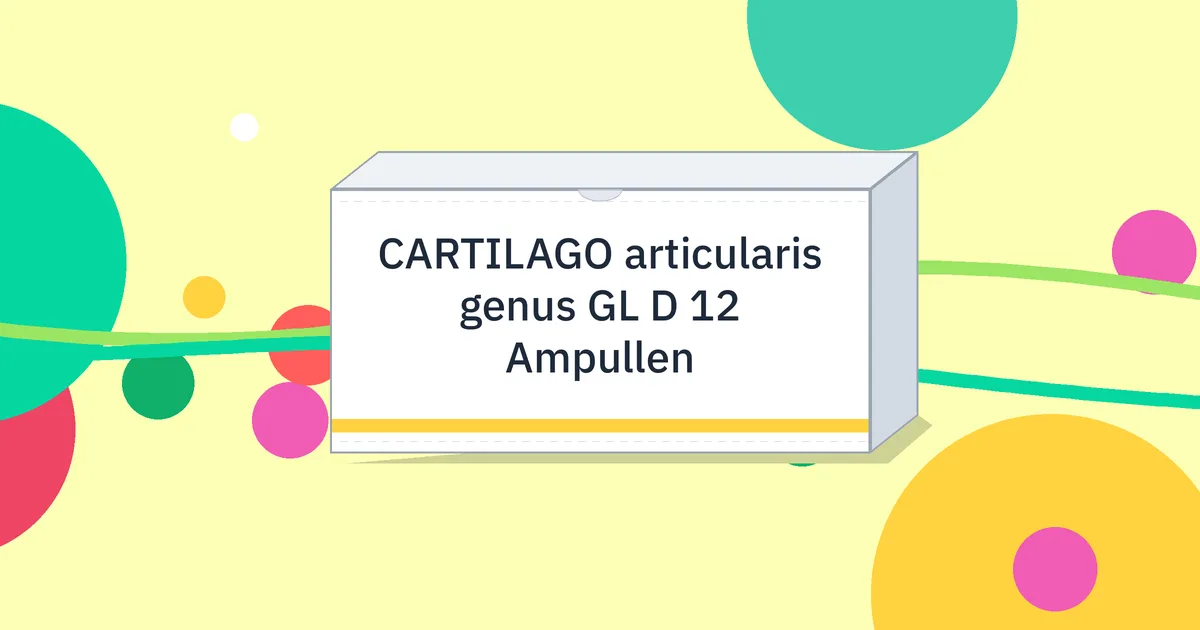 Symbolbild: Packung mit der Aufschrift CARTILAGO articularis genus GL D 12 Ampullen (PZN 03359523) – Verfügbarkeit und Bezug in Apotheken in Frankfurt am Main