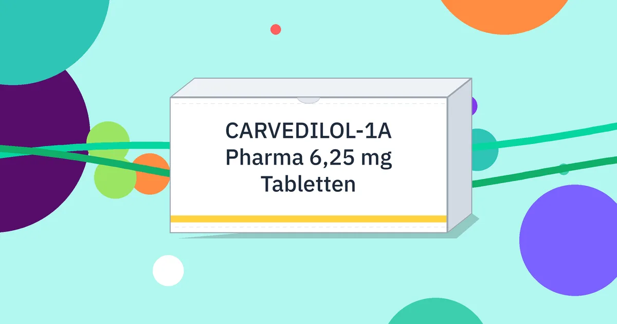 Symbolbild: Packung mit der Aufschrift CARVEDILOL-1A Pharma 6,25 mg Tabletten (PZN 00819007) – Verfügbarkeit und Bezug in Apotheken in Frankfurt am Main