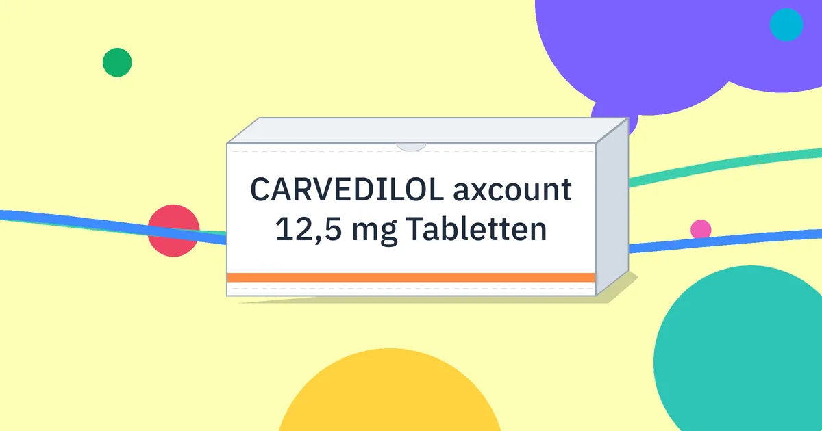 Symbolbild: Packung mit der Aufschrift CARVEDILOL axcount 12,5 mg Tabletten (PZN 05513879) – Verfügbarkeit und Bezug in Apotheken in Frankfurt am Main
