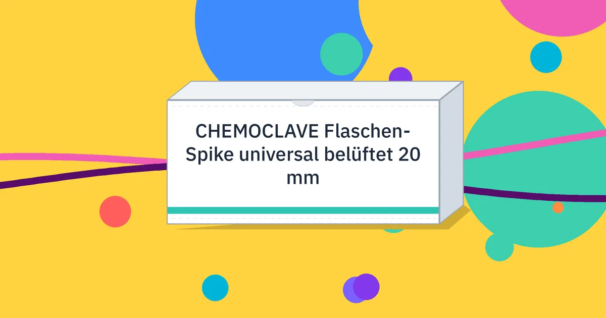 Symbolbild: Packung mit der Aufschrift CHEMOCLAVE Flaschen-Spike universal belüftet 20 mm (PZN 19443013) – Verfügbarkeit und Bezug in Apotheken in Frankfurt am Main