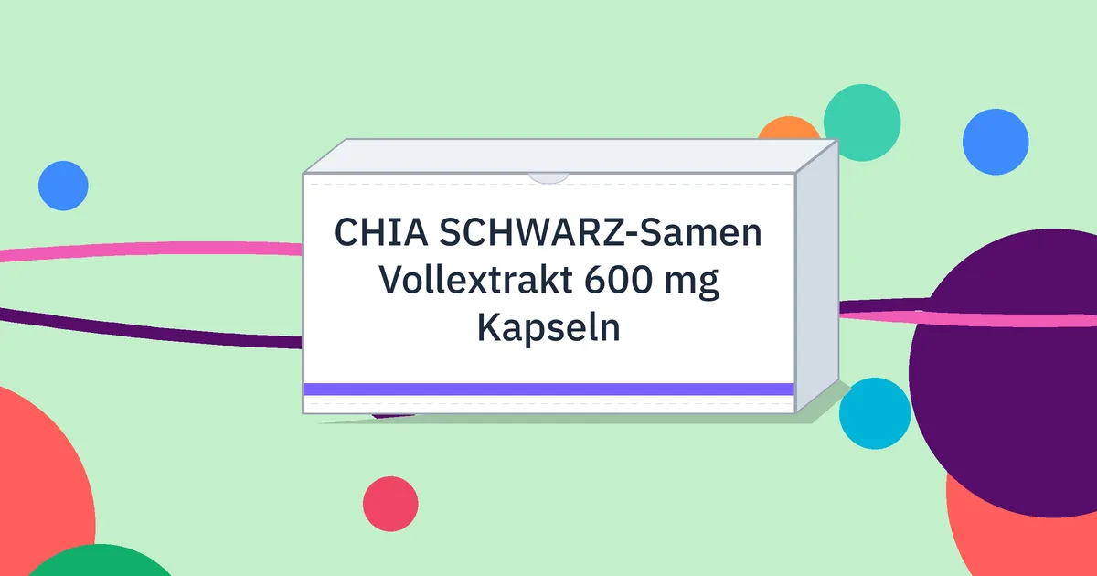 Symbolbild: Packung mit der Aufschrift CHIA SCHWARZ-Samen Vollextrakt 600 mg Kapseln (PZN 11056050) – Verfügbarkeit und Bezug in Apotheken in Frankfurt am Main