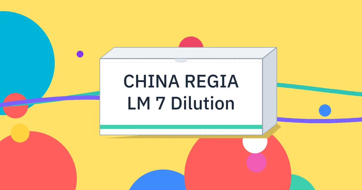 Symbolbild: Packung mit der Aufschrift CHINA REGIA LM 7 Dilution (PZN 12814191) – Verfügbarkeit und Bezug in Apotheken in Frankfurt am Main