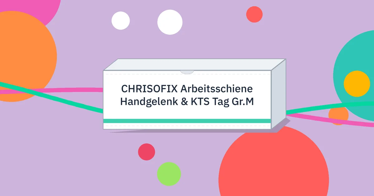 Symbolbild: Packung mit der Aufschrift CHRISOFIX Arbeitsschiene Handgelenk & KTS Tag Gr.M (PZN 18019336) – Verfügbarkeit und Bezug in Apotheken in Frankfurt am Main