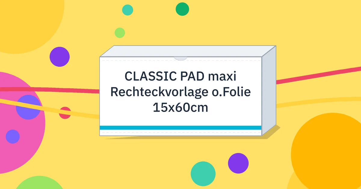 Symbolbild: Packung mit der Aufschrift CLASSIC PAD maxi Rechteckvorlage o.Folie 15x60cm (PZN 13903620) – Verfügbarkeit und Bezug in Apotheken in Frankfurt am Main