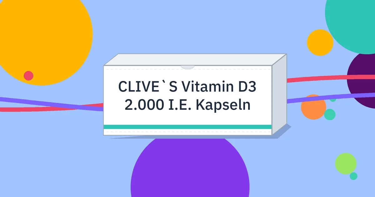 Symbolbild: Packung mit der Aufschrift CLIVE`S Vitamin D3 2.000 I.E. Kapseln (PZN 11856425) – Verfügbarkeit und Bezug in Apotheken in Frankfurt am Main