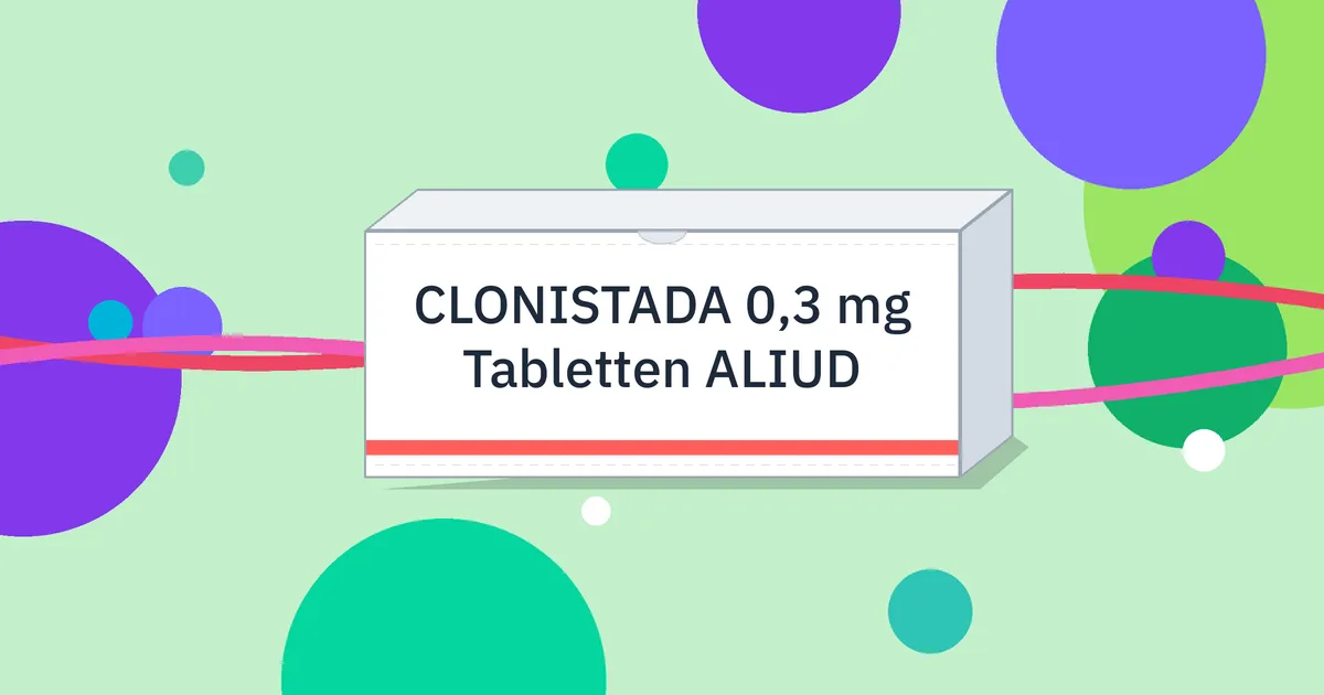 Symbolbild: Packung mit der Aufschrift CLONISTADA 0,3 mg Tabletten ALIUD (PZN 11314262) – Verfügbarkeit und Bezug in Apotheken in Frankfurt am Main