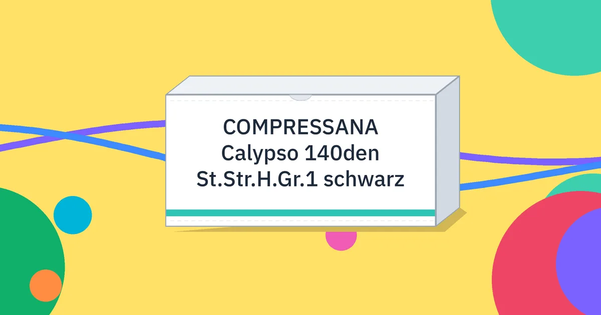Symbolbild: Packung mit der Aufschrift COMPRESSANA Calypso 140den St.Str.H.Gr.1 schwarz (PZN 07720341) – Verfügbarkeit und Bezug in Apotheken in Frankfurt am Main