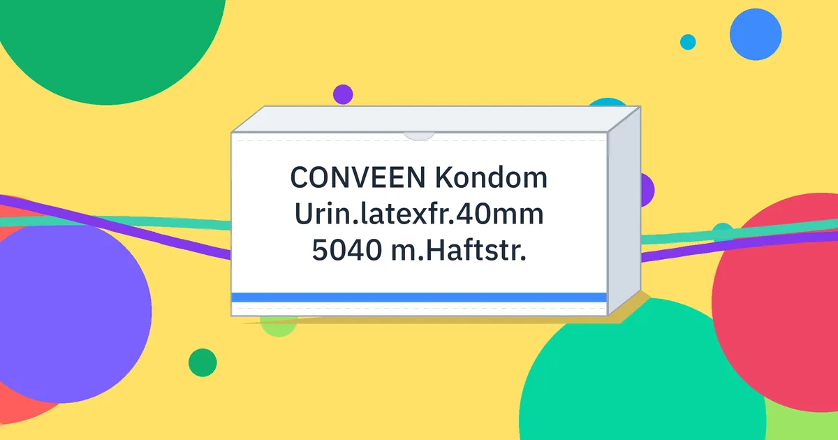 Symbolbild: Packung mit der Aufschrift CONVEEN Kondom Urin.latexfr.40mm 5040 m.Haftstr. (PZN 08524004) – Verfügbarkeit und Bezug in Apotheken in Frankfurt am Main