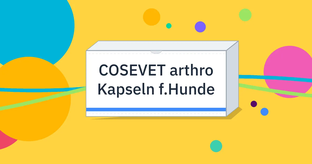Symbolbild: Packung mit der Aufschrift COSEVET arthro Kapseln f.Hunde (PZN 16628002) – Verfügbarkeit und Bezug in Apotheken in Frankfurt am Main