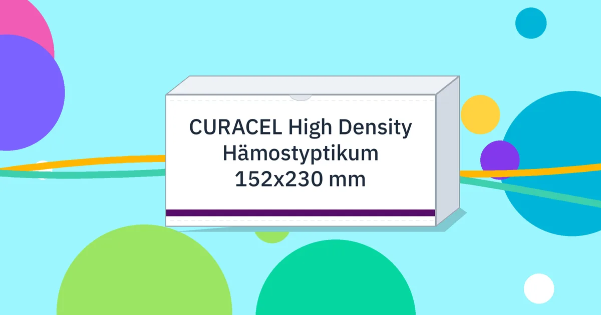 Symbolbild: Packung mit der Aufschrift CURACEL High Density Hämostyptikum 152x230 mm (PZN 09479056) – Verfügbarkeit und Bezug in Apotheken in Frankfurt am Main