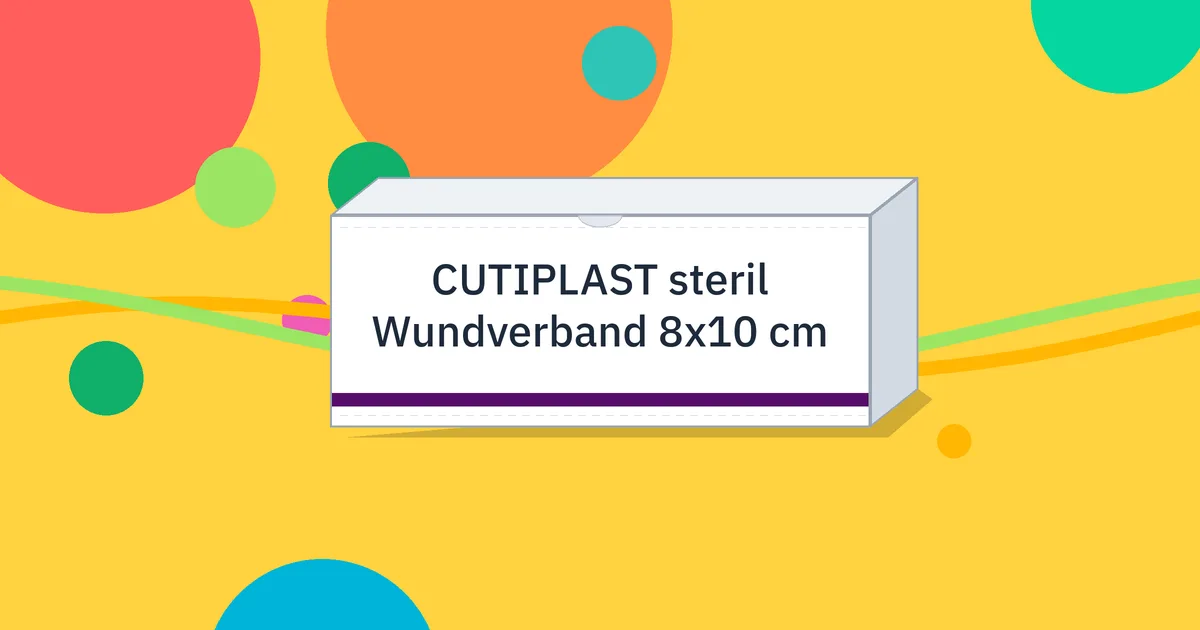 Symbolbild: Packung mit der Aufschrift CUTIPLAST steril Wundverband 8x10 cm (PZN 18437358) – Verfügbarkeit und Bezug in Apotheken in Frankfurt am Main