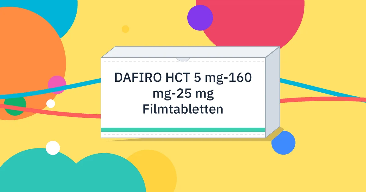 Symbolbild: Packung mit der Aufschrift DAFIRO HCT 5 mg-160 mg-25 mg Filmtabletten (PZN 11524798) – Verfügbarkeit und Bezug in Apotheken in Frankfurt am Main