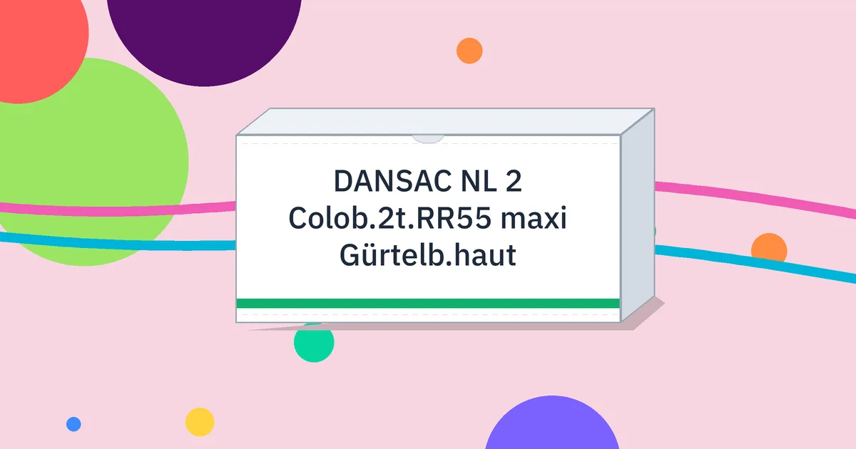 Symbolbild: Packung mit der Aufschrift DANSAC NL 2 Colob.2t.RR55 maxi Gürtelb.haut (PZN 09647861) – Verfügbarkeit und Bezug in Apotheken in Frankfurt am Main