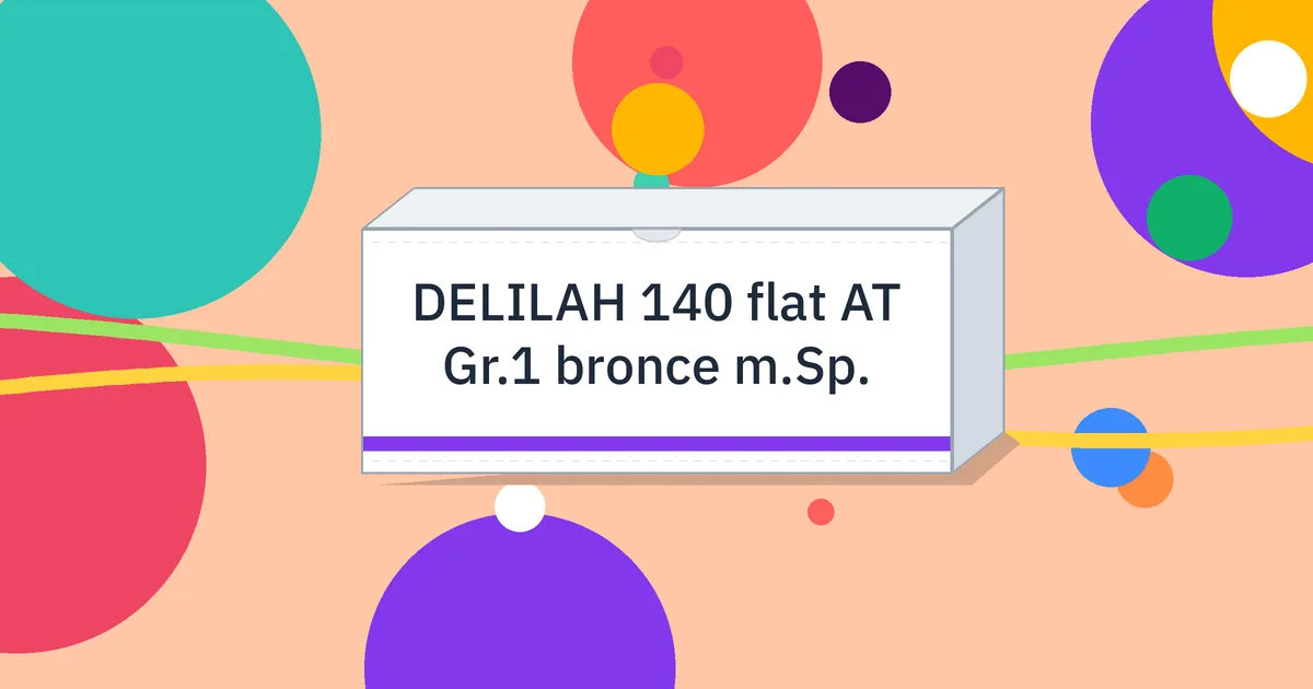 Symbolbild: Packung mit der Aufschrift DELILAH 140 flat AT Gr.1 bronce m.Sp. (PZN 14247543) – Verfügbarkeit und Bezug in Apotheken in Frankfurt am Main