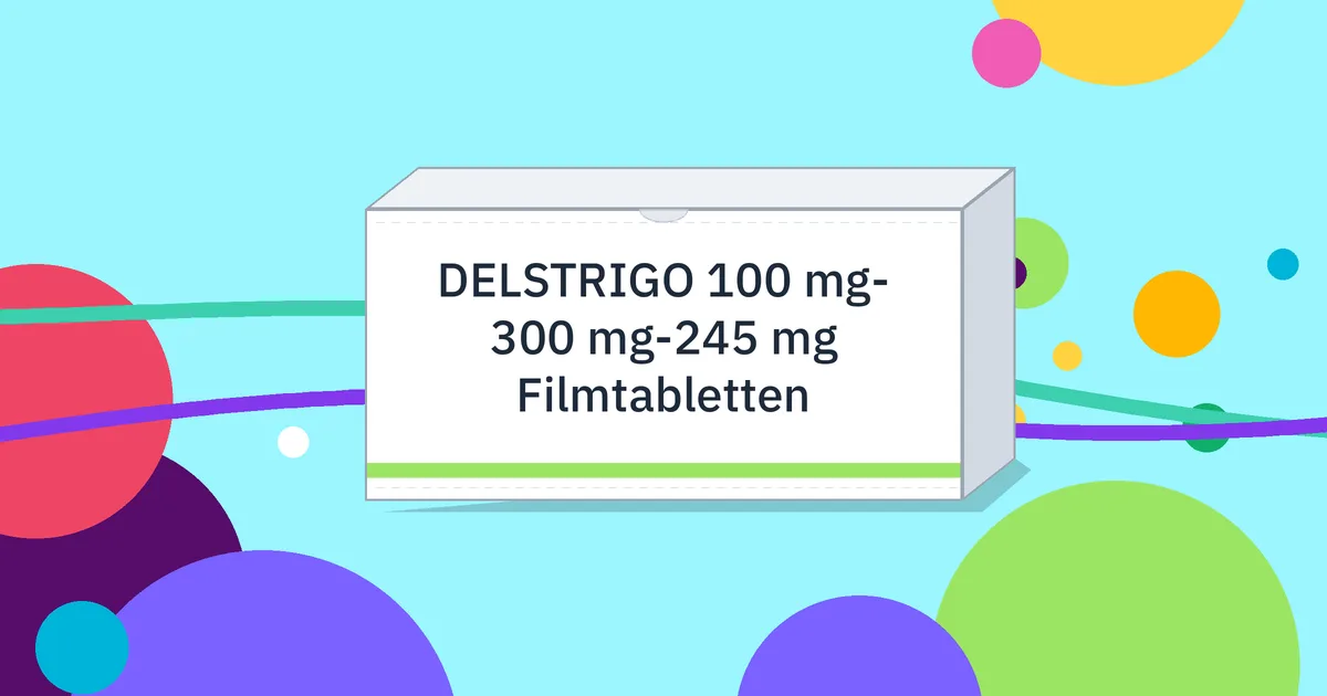 Symbolbild: Packung mit der Aufschrift DELSTRIGO 100 mg-300 mg-245 mg Filmtabletten (PZN 18066206) – Verfügbarkeit und Bezug in Apotheken in Frankfurt am Main
