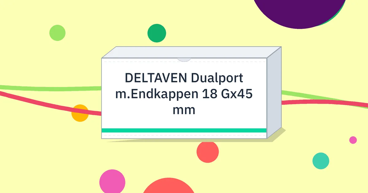 Symbolbild: Packung mit der Aufschrift DELTAVEN Dualport m.Endkappen 18 Gx45 mm (PZN 20365353) – Verfügbarkeit und Bezug in Apotheken in Frankfurt am Main