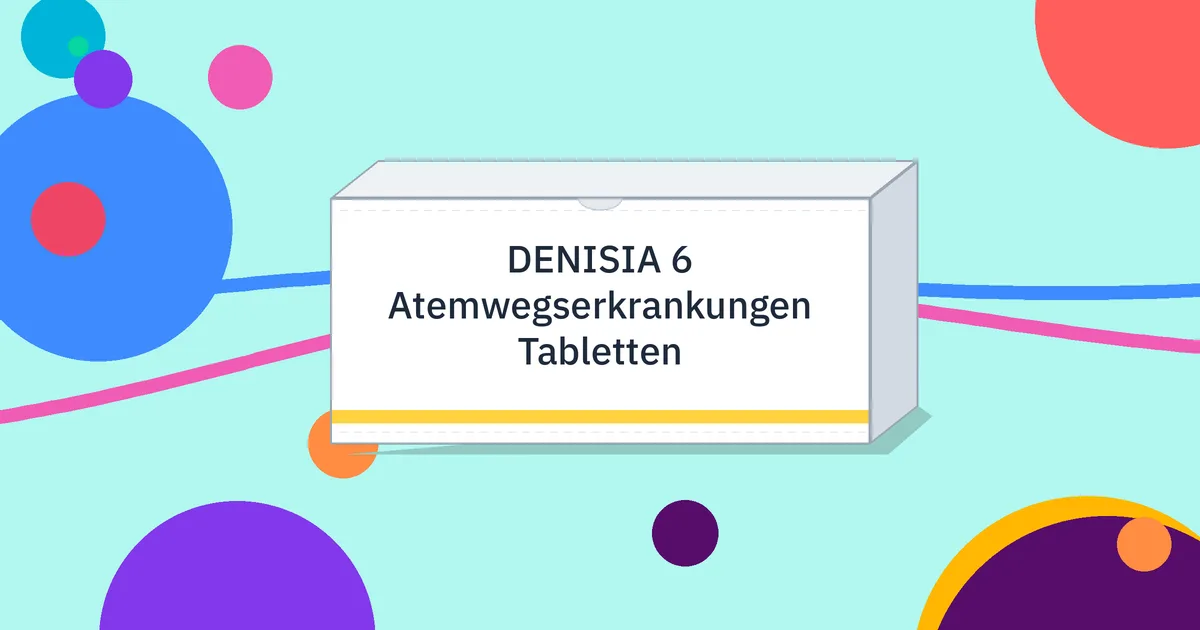 Symbolbild: Packung mit der Aufschrift DENISIA 6 Atemwegserkrankungen Tabletten (PZN 08494409) – Verfügbarkeit und Bezug in Apotheken in Frankfurt am Main