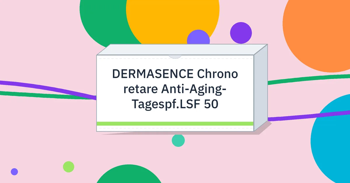 Symbolbild: Packung mit der Aufschrift DERMASENCE Chrono retare Anti-Aging-Tagespf.LSF 50 (PZN 18338320) – Verfügbarkeit und Bezug in Apotheken in Frankfurt am Main