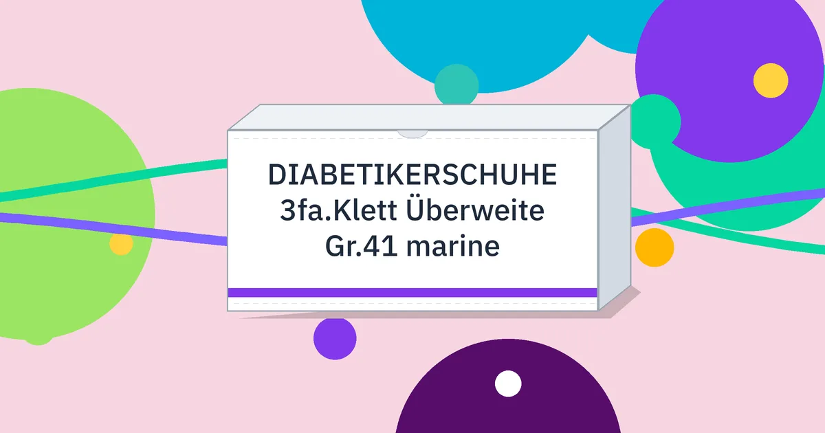 Symbolbild: Packung mit der Aufschrift DIABETIKERSCHUHE 3fa.Klett Überweite Gr.41 marine (PZN 13920848) – Verfügbarkeit und Bezug in Apotheken in Frankfurt am Main