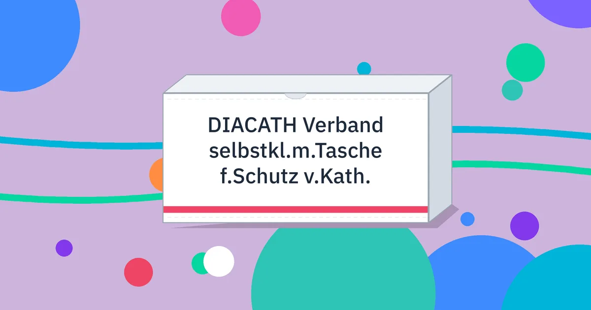 Symbolbild: Packung mit der Aufschrift DIACATH Verband selbstkl.m.Tasche f.Schutz v.Kath. (PZN 17304299) – Verfügbarkeit und Bezug in Apotheken in Frankfurt am Main