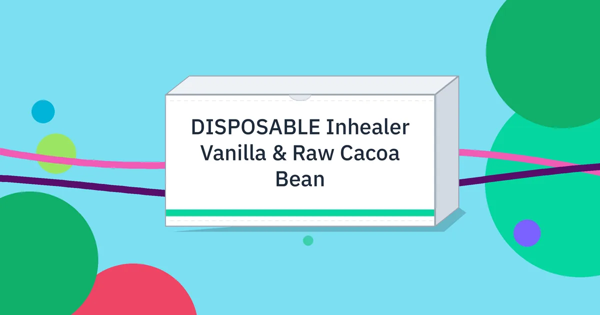 Symbolbild: Packung mit der Aufschrift DISPOSABLE Inhealer Vanilla & Raw Cacoa Bean (PZN 18907404) – Verfügbarkeit und Bezug in Apotheken in Frankfurt am Main