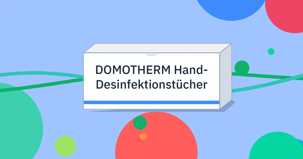 Symbolbild: Packung mit der Aufschrift DOMOTHERM Hand-Desinfektionstücher (PZN 20842190) – Verfügbarkeit und Bezug in Apotheken in Frankfurt am Main