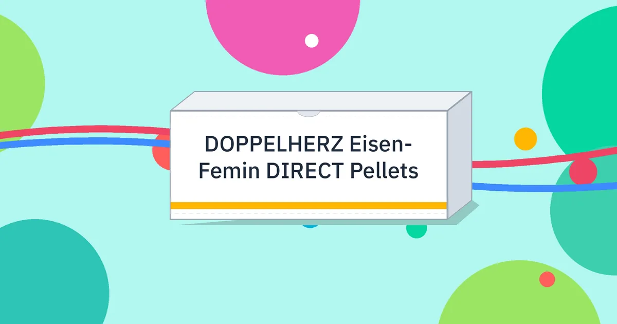 Symbolbild: Packung mit der Aufschrift DOPPELHERZ Eisen-Femin DIRECT Pellets (PZN 18390639) – Verfügbarkeit und Bezug in Apotheken in Frankfurt am Main