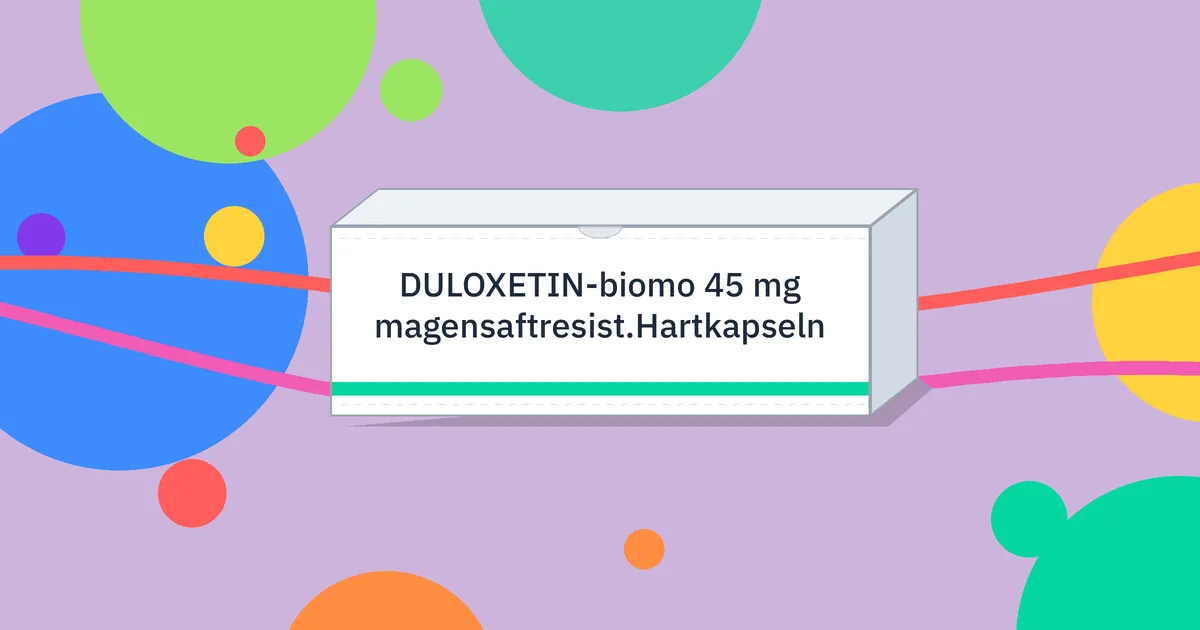 Symbolbild: Packung mit der Aufschrift DULOXETIN-biomo 45 mg magensaftresist.Hartkapseln (PZN 14366271) – Verfügbarkeit und Bezug in Apotheken in Frankfurt am Main