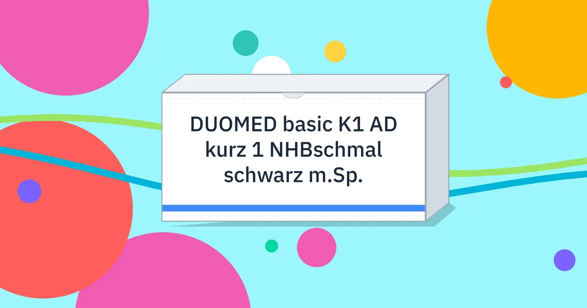 Symbolbild: Packung mit der Aufschrift DUOMED basic K1 AD kurz 1 NHBschmal schwarz m.Sp. (PZN 20904459) – Verfügbarkeit und Bezug in Apotheken in Frankfurt am Main
