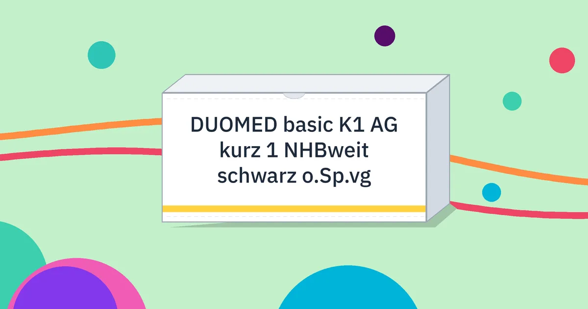 Symbolbild: Packung mit der Aufschrift DUOMED basic K1 AG kurz 1 NHBweit schwarz o.Sp.vg (PZN 20905068) – Verfügbarkeit und Bezug in Apotheken in Frankfurt am Main